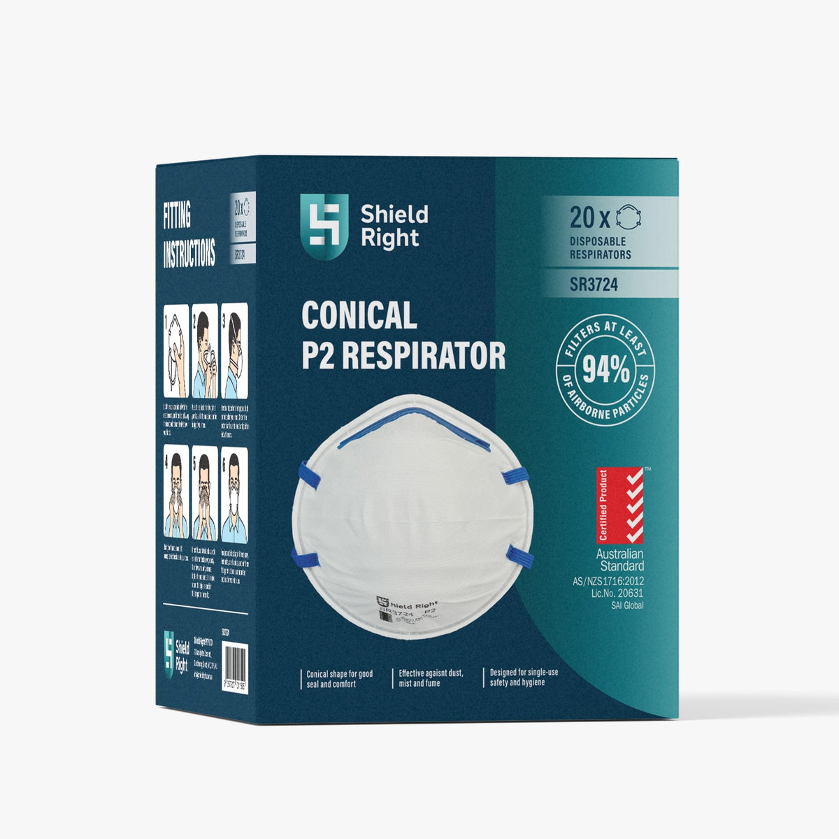 P2 Conical Disposable Respirator, Non-Valved – 20 Pack — Shield Right